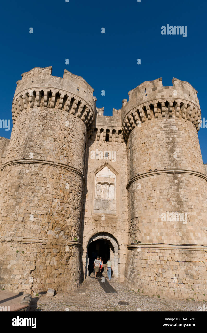 Marine Gate, entrance to medieval city of Rhodes, Greece Stock Photo ...