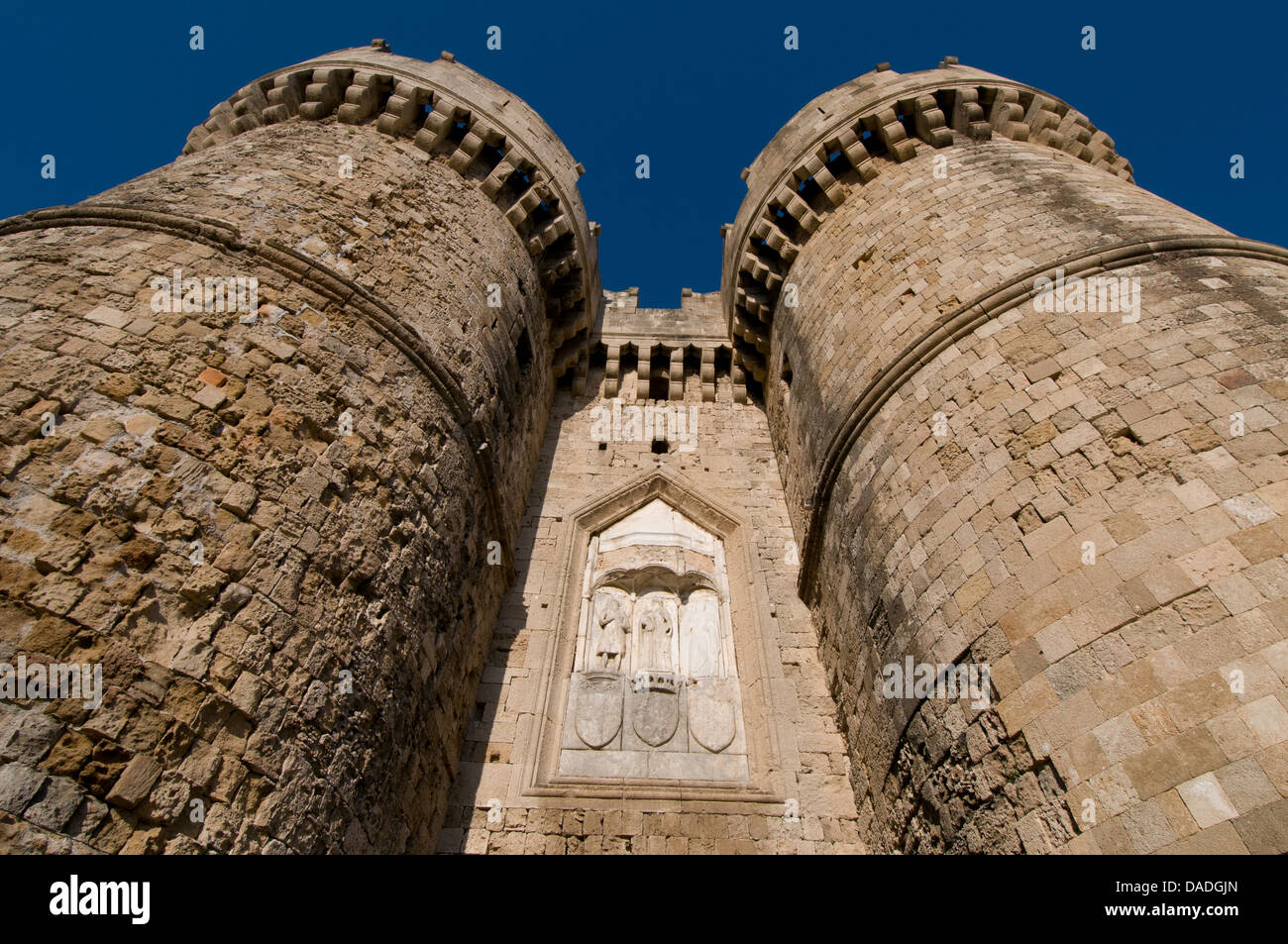 Marine Gate, entrance to medieval city of Rhodes, Greece Stock Photo ...