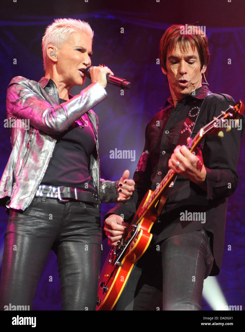 Marie Fredriksson and singer Per Gessle of the Swedish pop duo Roxette ...