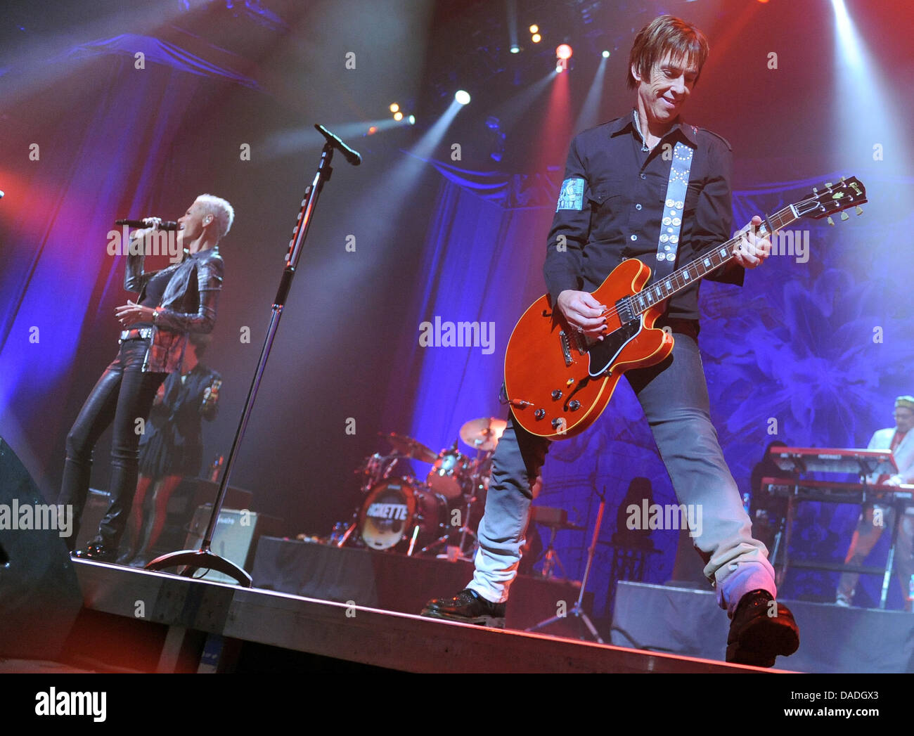 Marie Fredriksson and singer Per Gessle of the Swedish pop duo Roxette ...