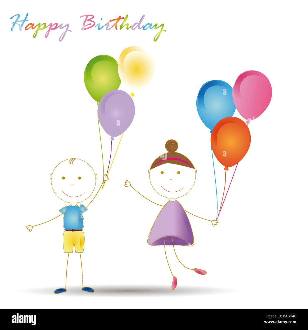 Happy and cute girl and boy with balloons Stock Photo - Alamy