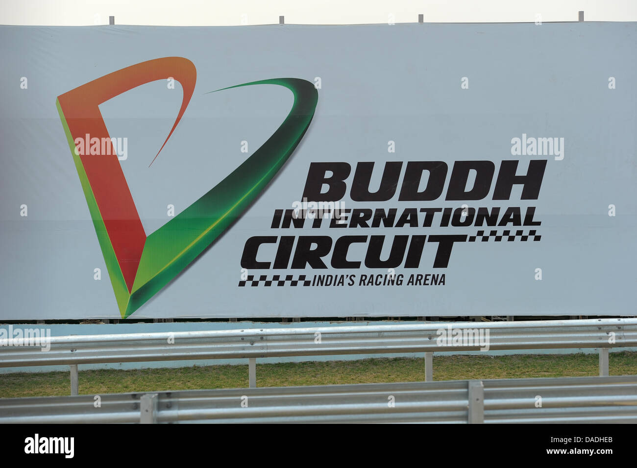 A sign with the logo of the race track, pictured at the Buddh ...
