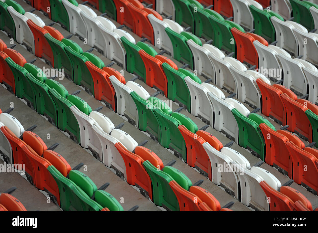 Seats on the main grandstand pictured at the race track Buddh ...