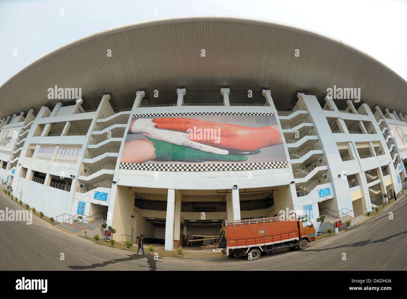 Backside of the main grandstand at the race track Buddh International ...