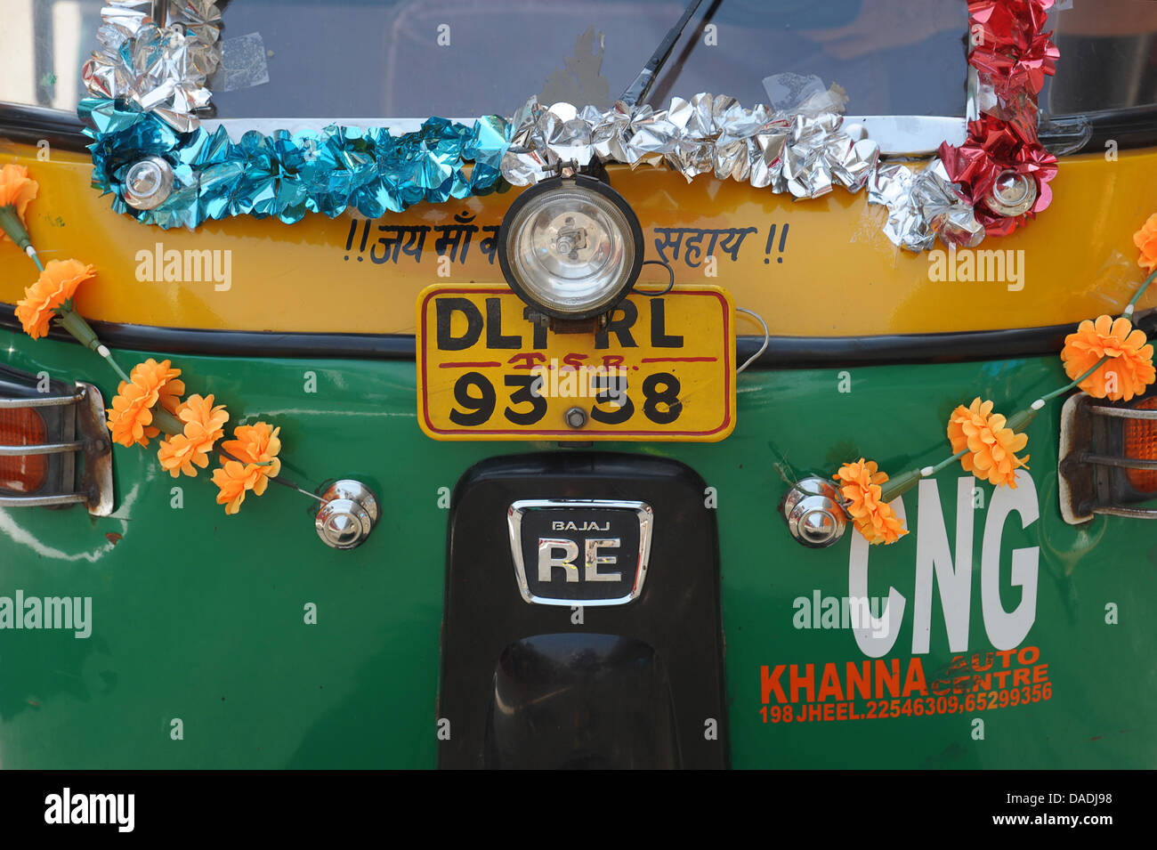 A tuk-tuk, a auto rickshaw, stands on the grid at the race track Buddh ...