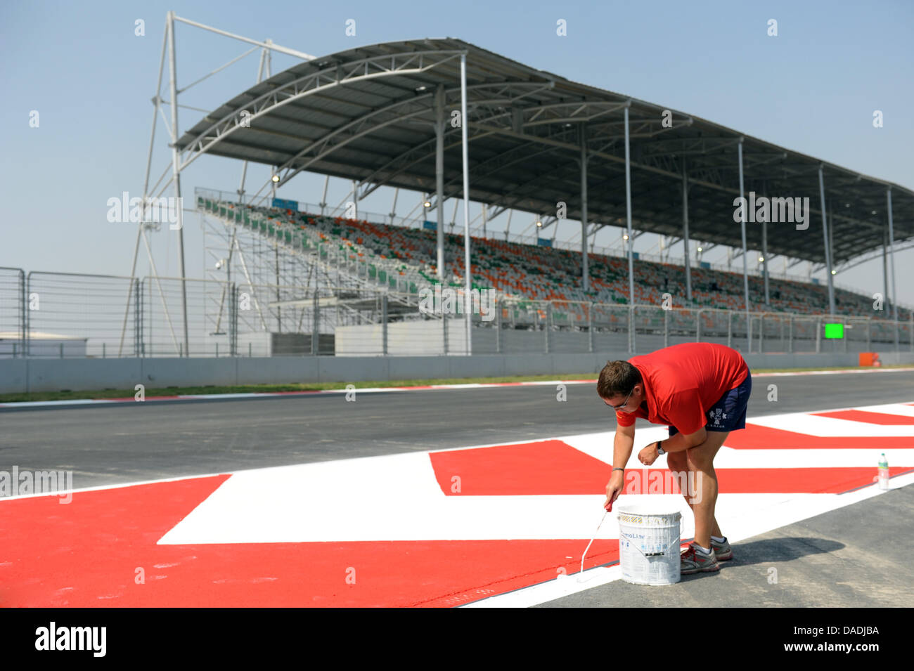 Final preparations at the race track Buddh International Circuit ...