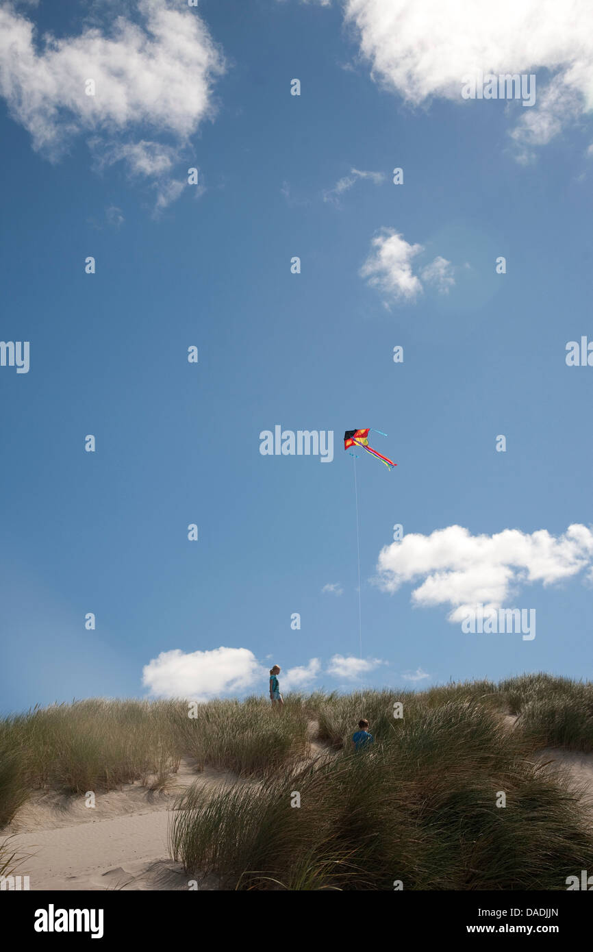 Children playing kite on beach Stock Photo - Alamy