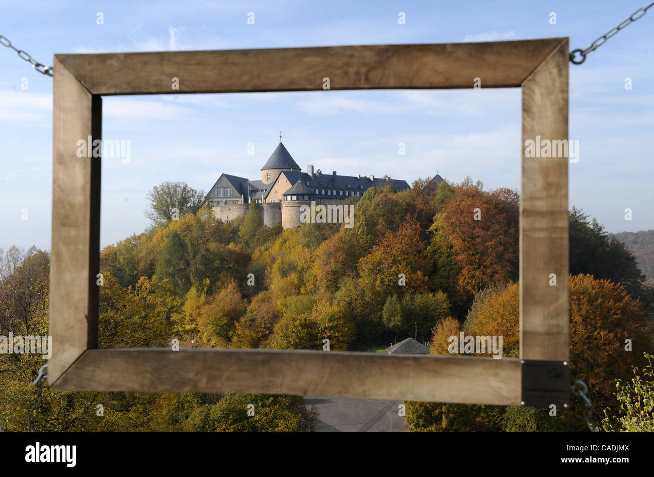 A view of Waldeck Castle is seen through a frame in Waldeck, Germany ...