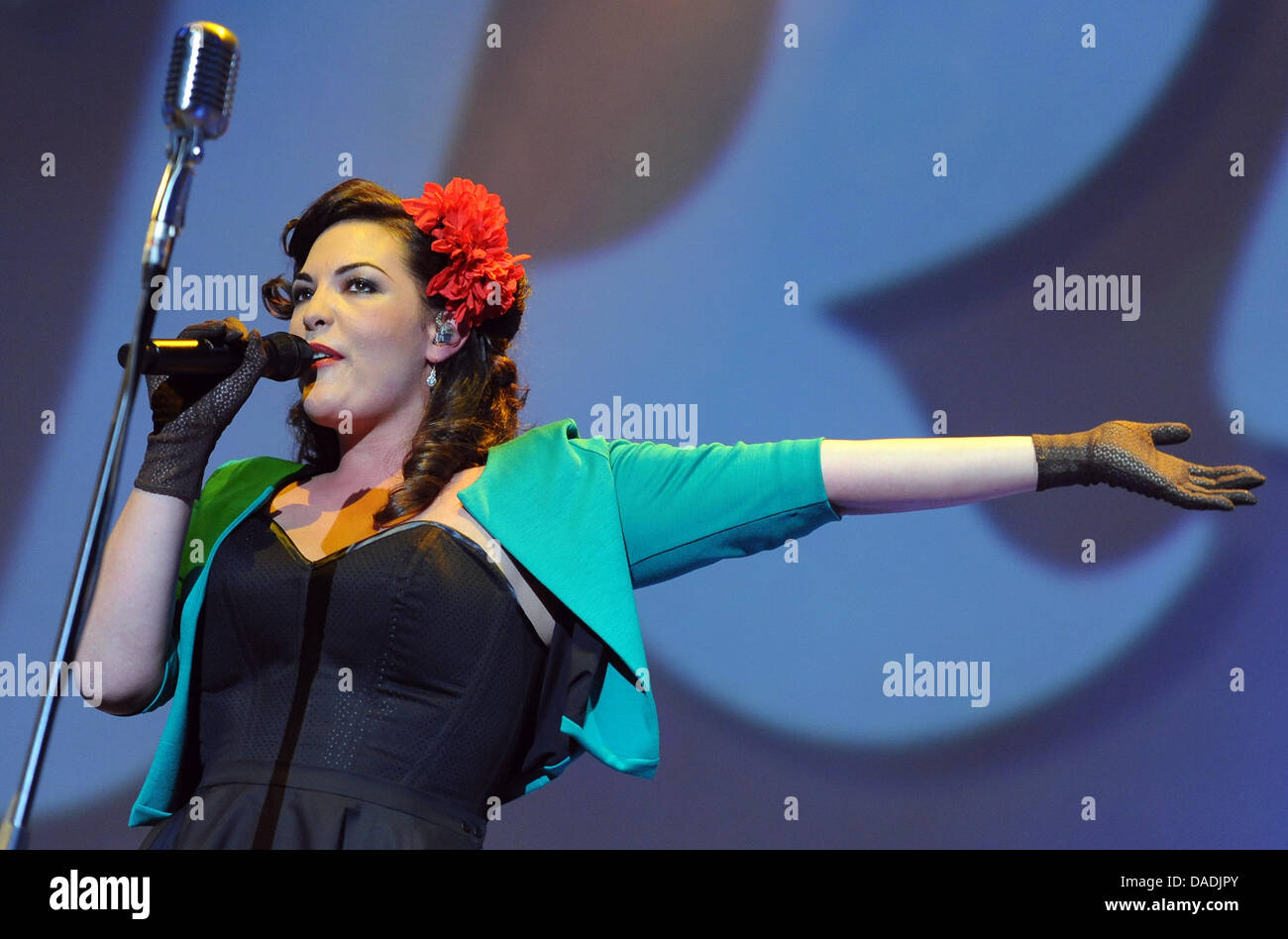 Dutch pop and jazz singer Caro Emerald performs on stage at the ...