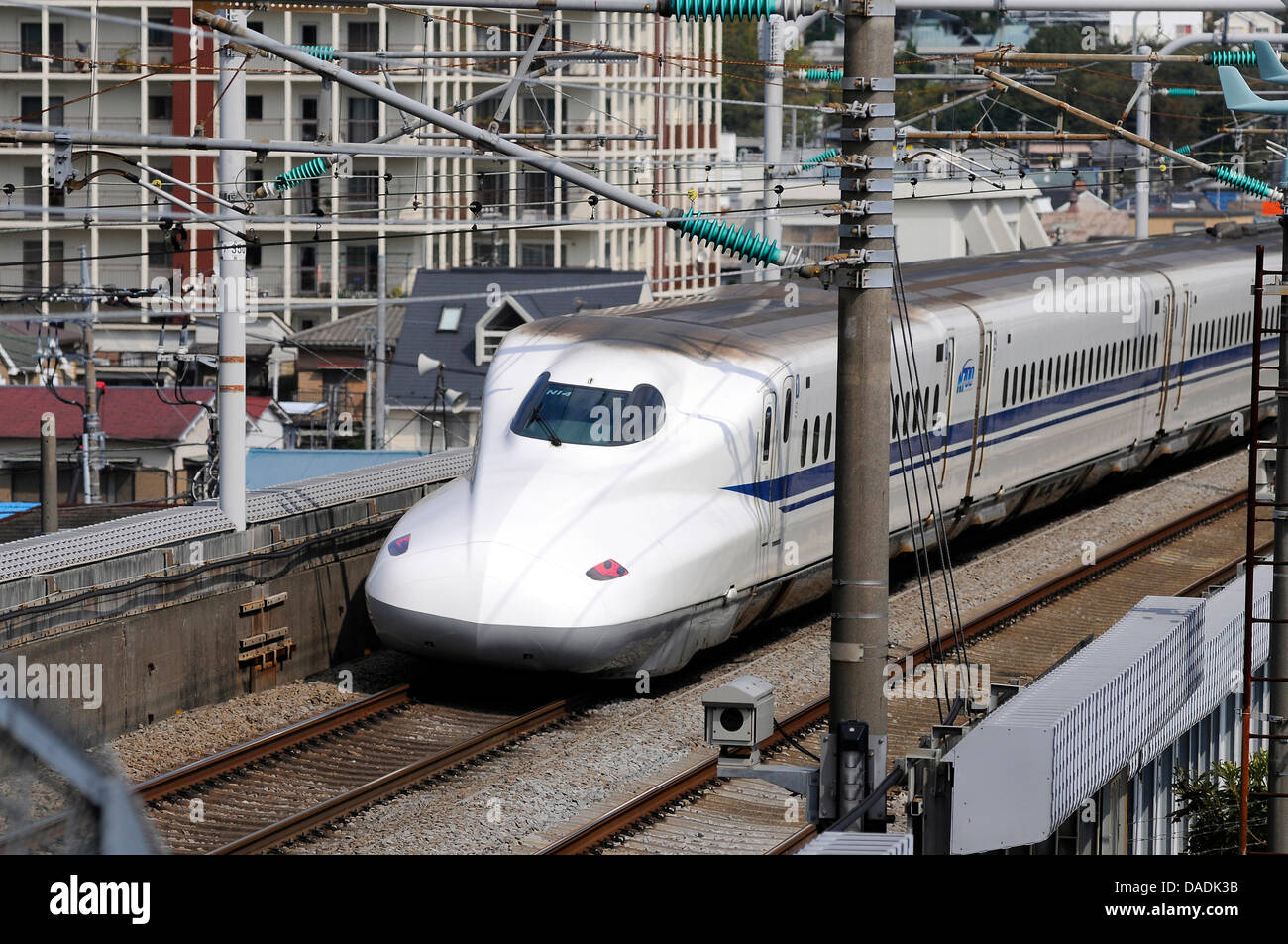 A Shinkansen high-speed train of the model N700 is pictured on its ...