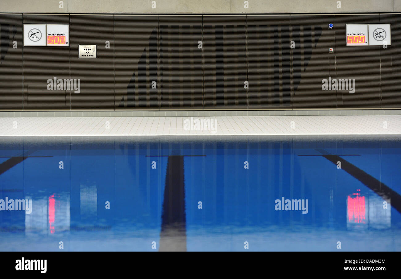 The swimming stadium (Aquatics Centre) designed by architect Zaha Hadid ...