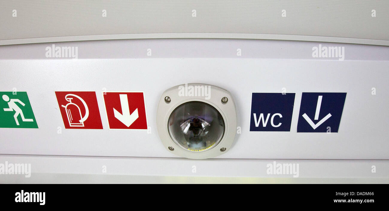 A surveillance camera is seen inside a regional train of the railway ...