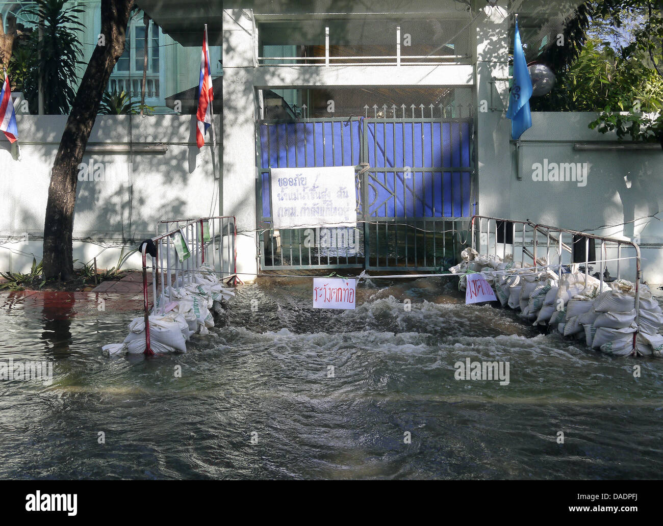 Sandbags are to protect the region along the Menam Chao Phraya river in ...