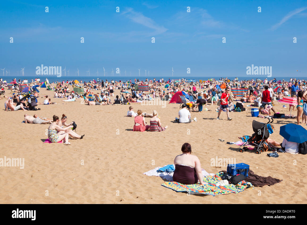 crowded busy Skegness Beach Skegness Lincolnshire england UK GB EU ...