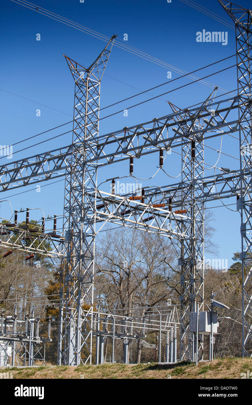 A high power substation under a clear blue sky Stock Photo - Alamy