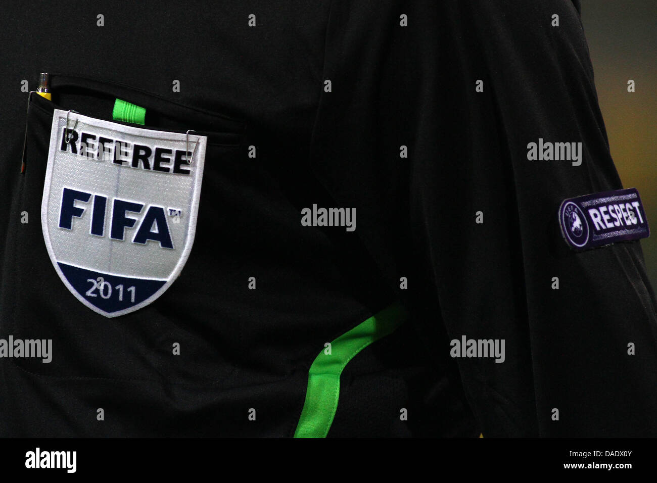 The emblem of a referee is seen during the UEFA Champions League group ...