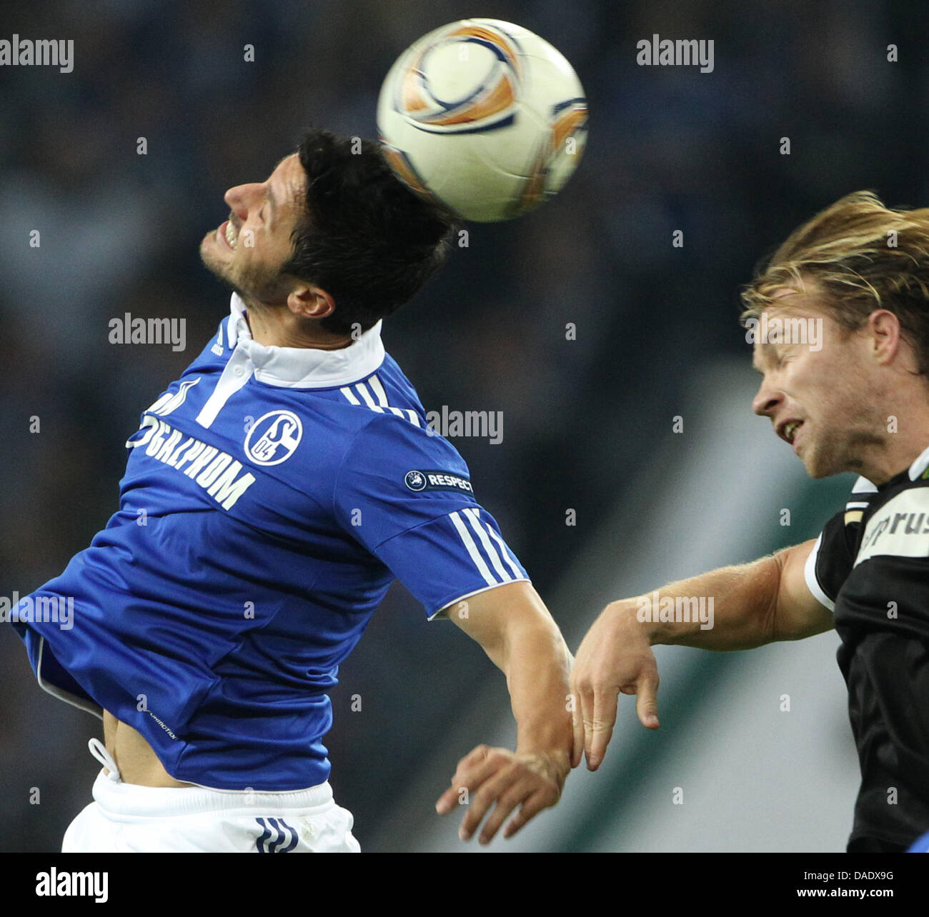 Schalke's Ciprian Marica (l) and Larnaca's Gregor van Dijk (r) fight ...