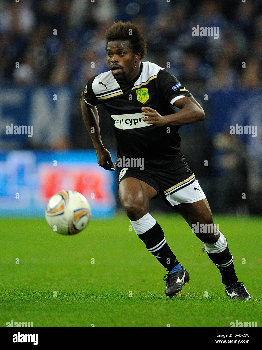 Larnaca's Sunny Kingsley Ekeh controls the ball during the Europa League group J match FC ...