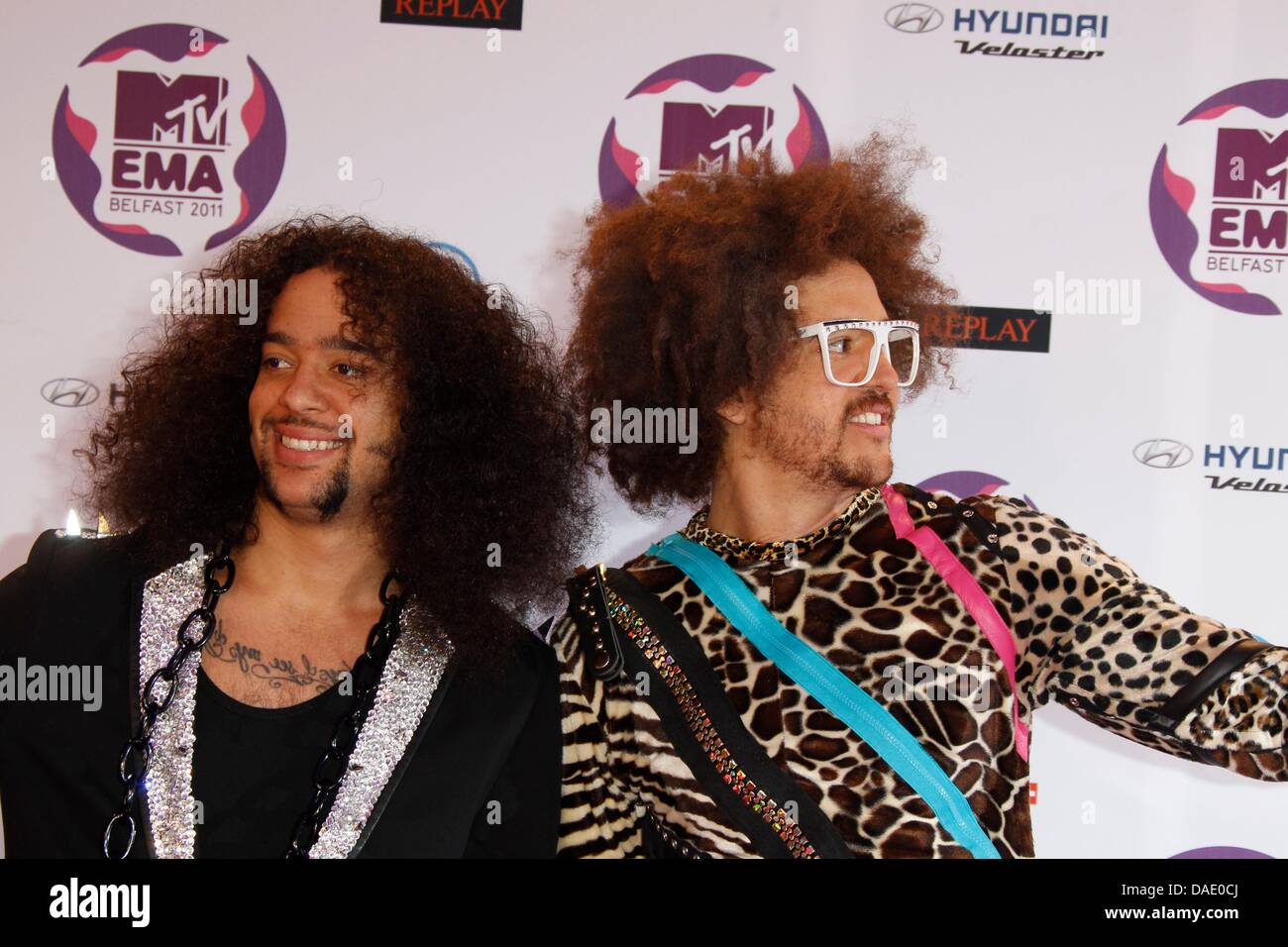 Recording artists SkyBlu (l) and Redfoo of LMFAO attend the red carpet ...
