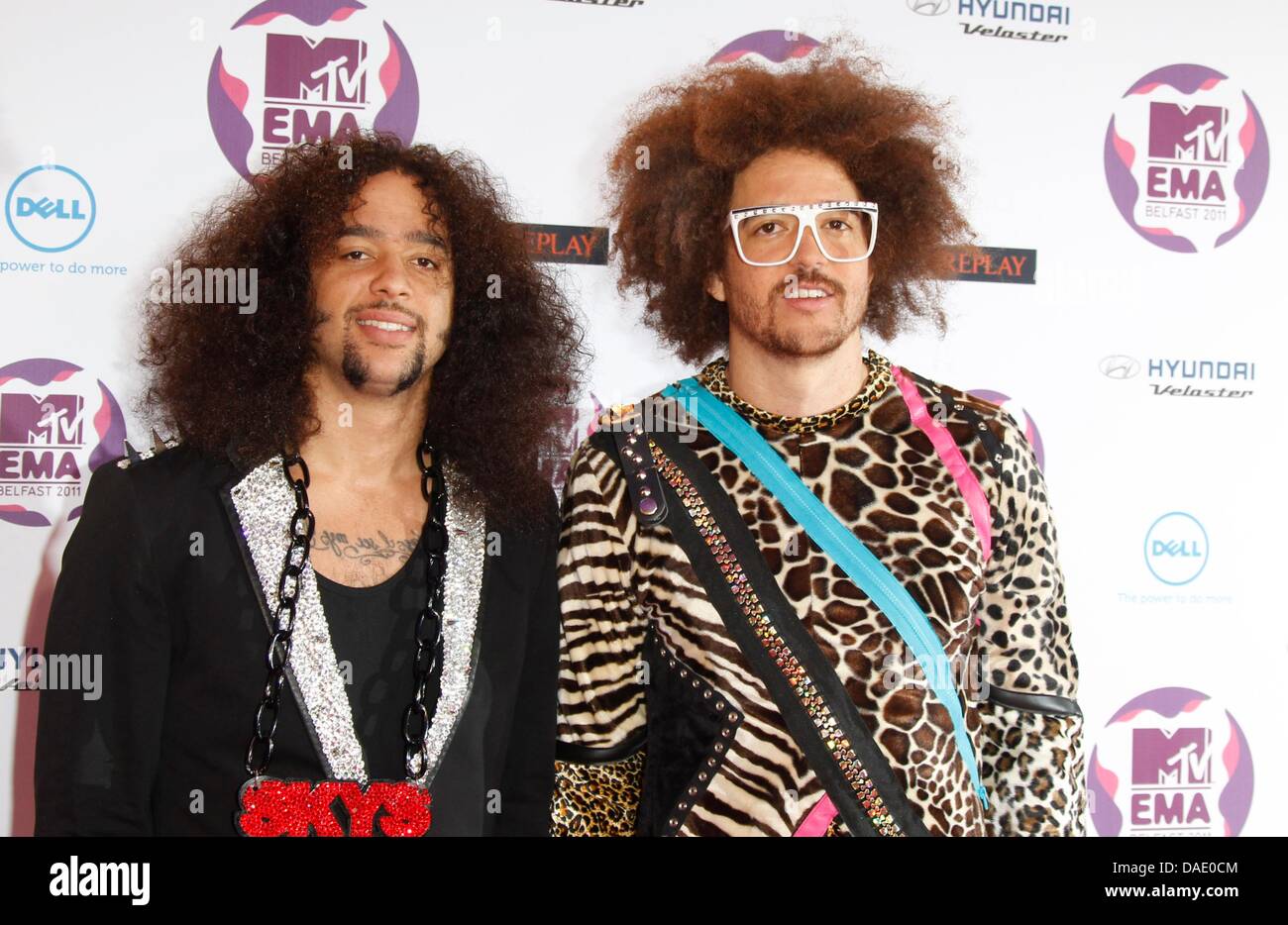 Recording artists SkyBlu (l) and Redfoo of LMFAO attend the red carpet ...