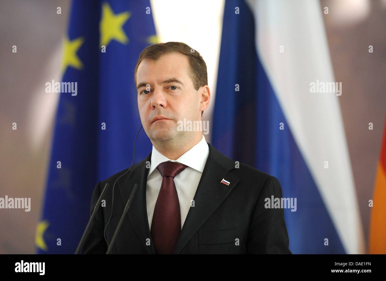 The Russian President Dmitry Medvedev speaks during a press conference ...