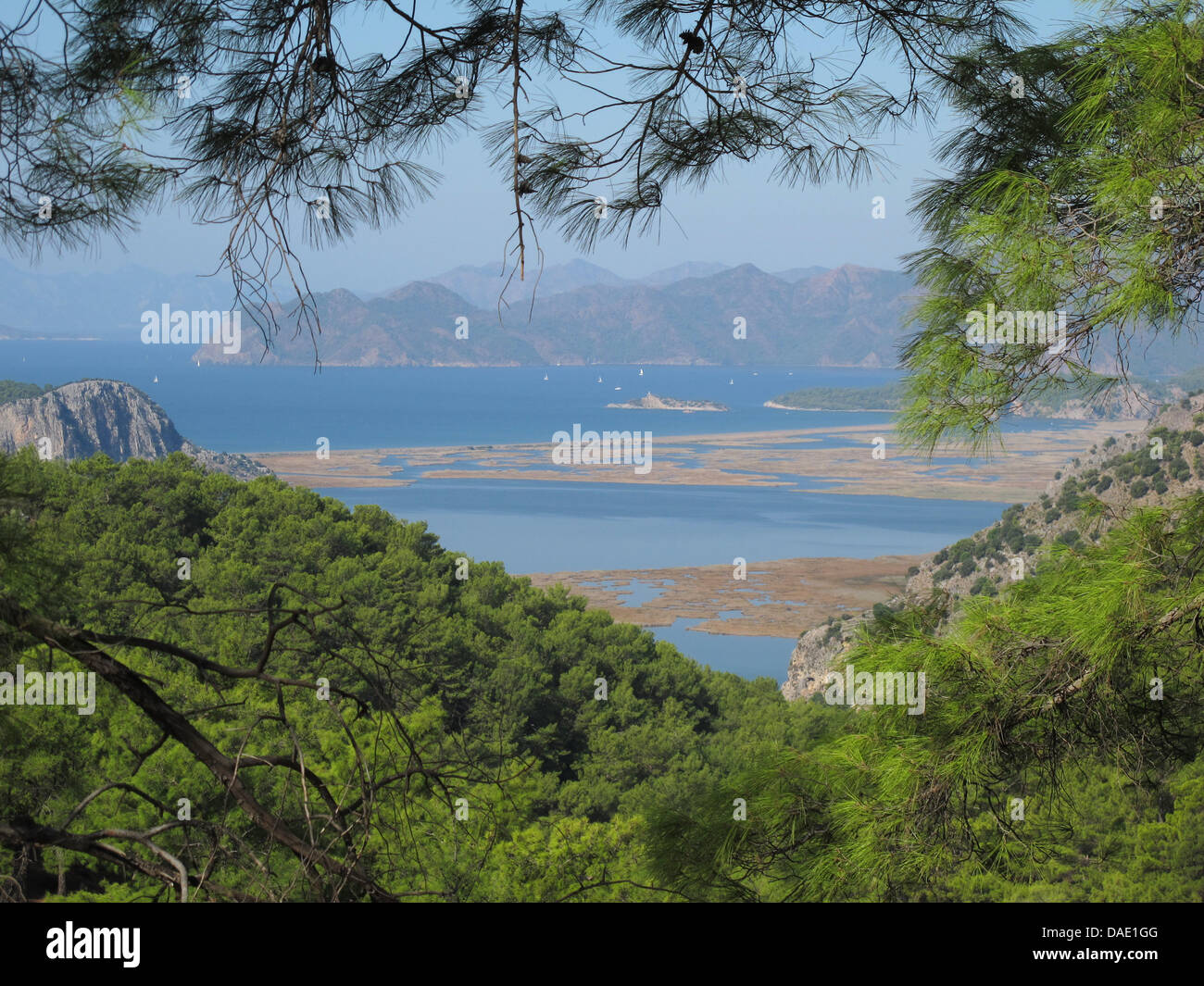 A view across the estuary of the Daylan river near Dalyan, Turkey, 6 ...