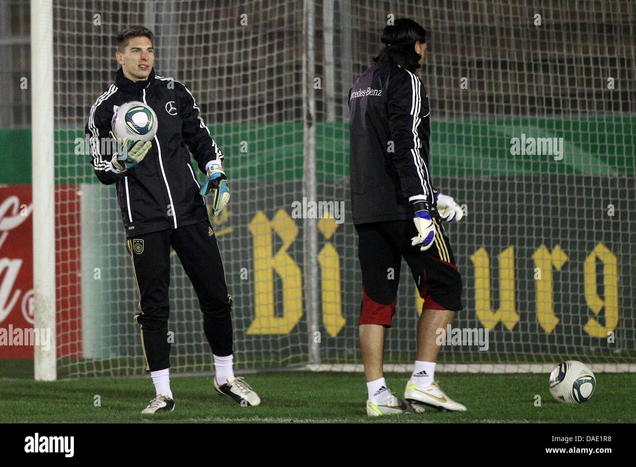 German goalkeepers Ron-Robert Zieler (L) and Tim Wiese attend a ...