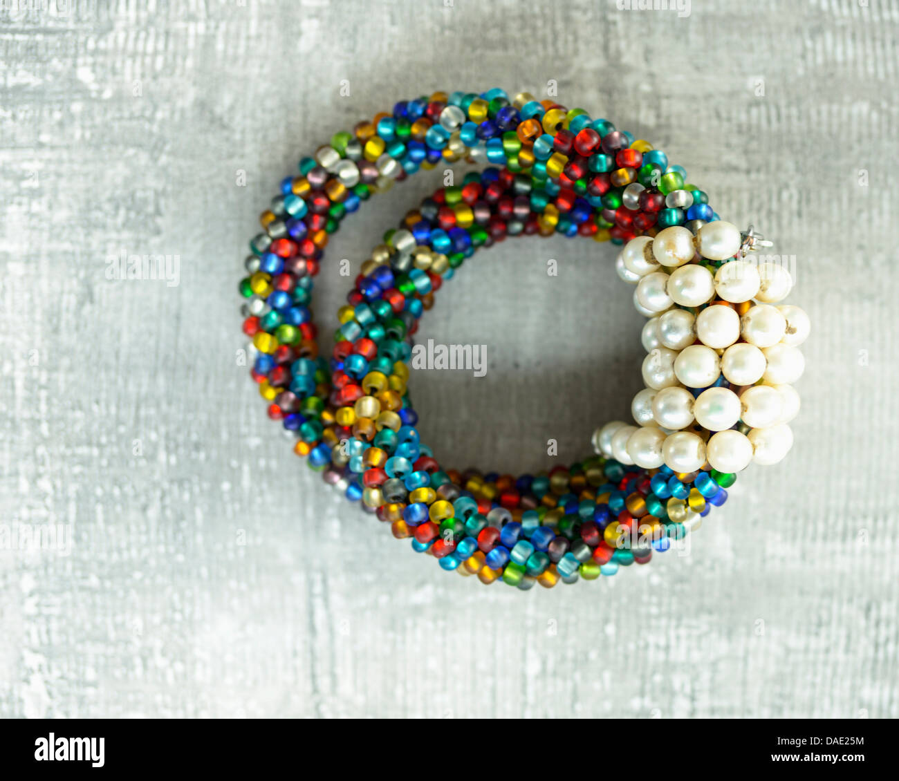Coloured glass beads and pearls necklaces, close up Stock Photo - Alamy