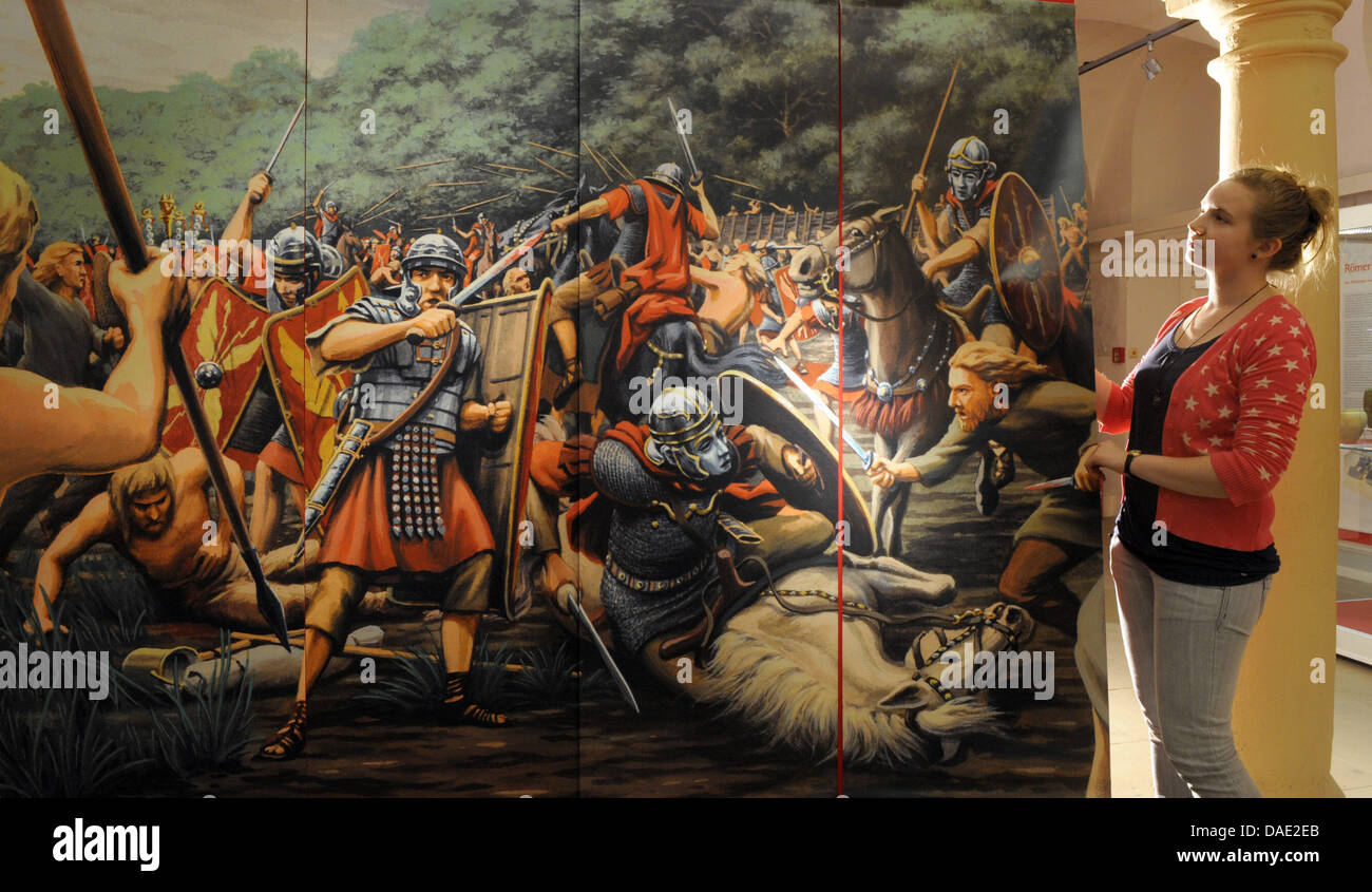 A picture of the Battle of Varus is prepared for the exhibition 'Celts ...