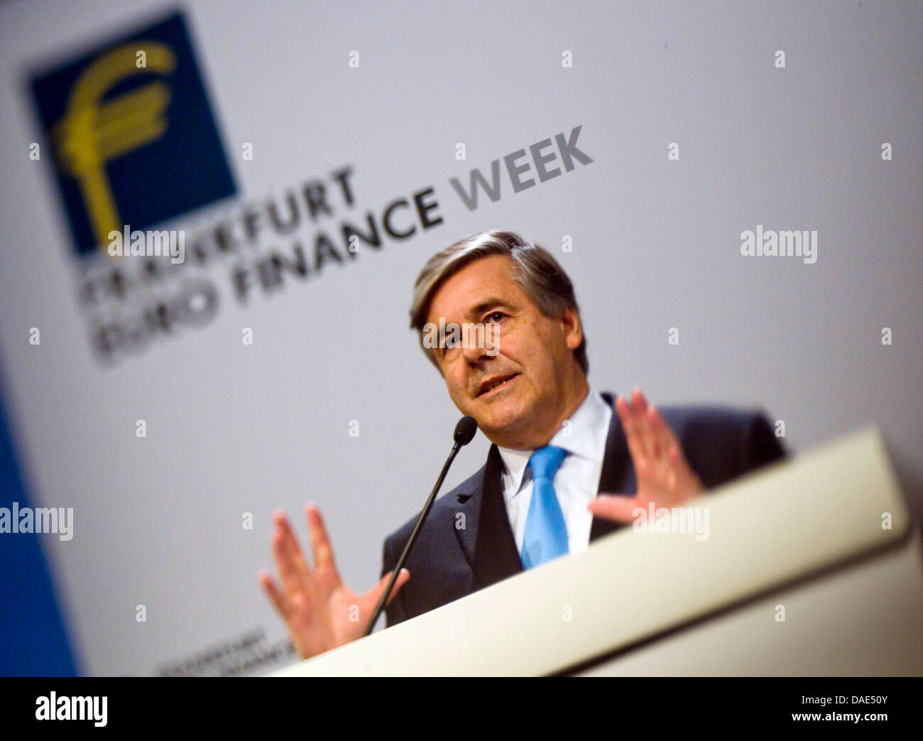 Josef Ackermann, CEO of Deutsche Bank, delivers a speech during the ...