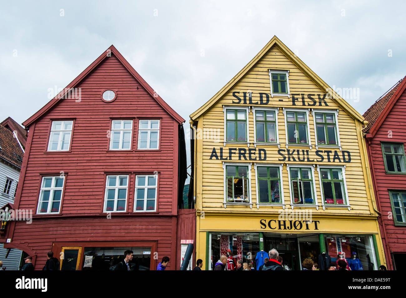 Historic timber buildings on the Bryggen in Bergen, Norway Stock Photo ...