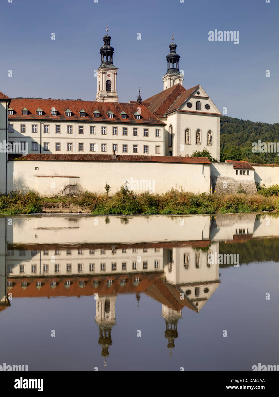 Germany, Bavaria, View of Pielenhofen Abbey with Naab River Stock Photo ...