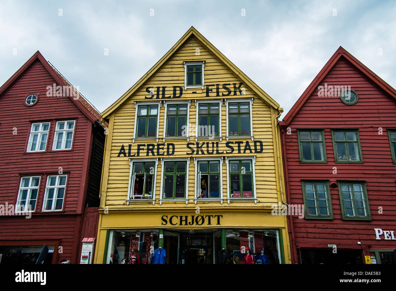 Historic timber buildings on the Bryggen in Bergen, Norway Stock Photo ...