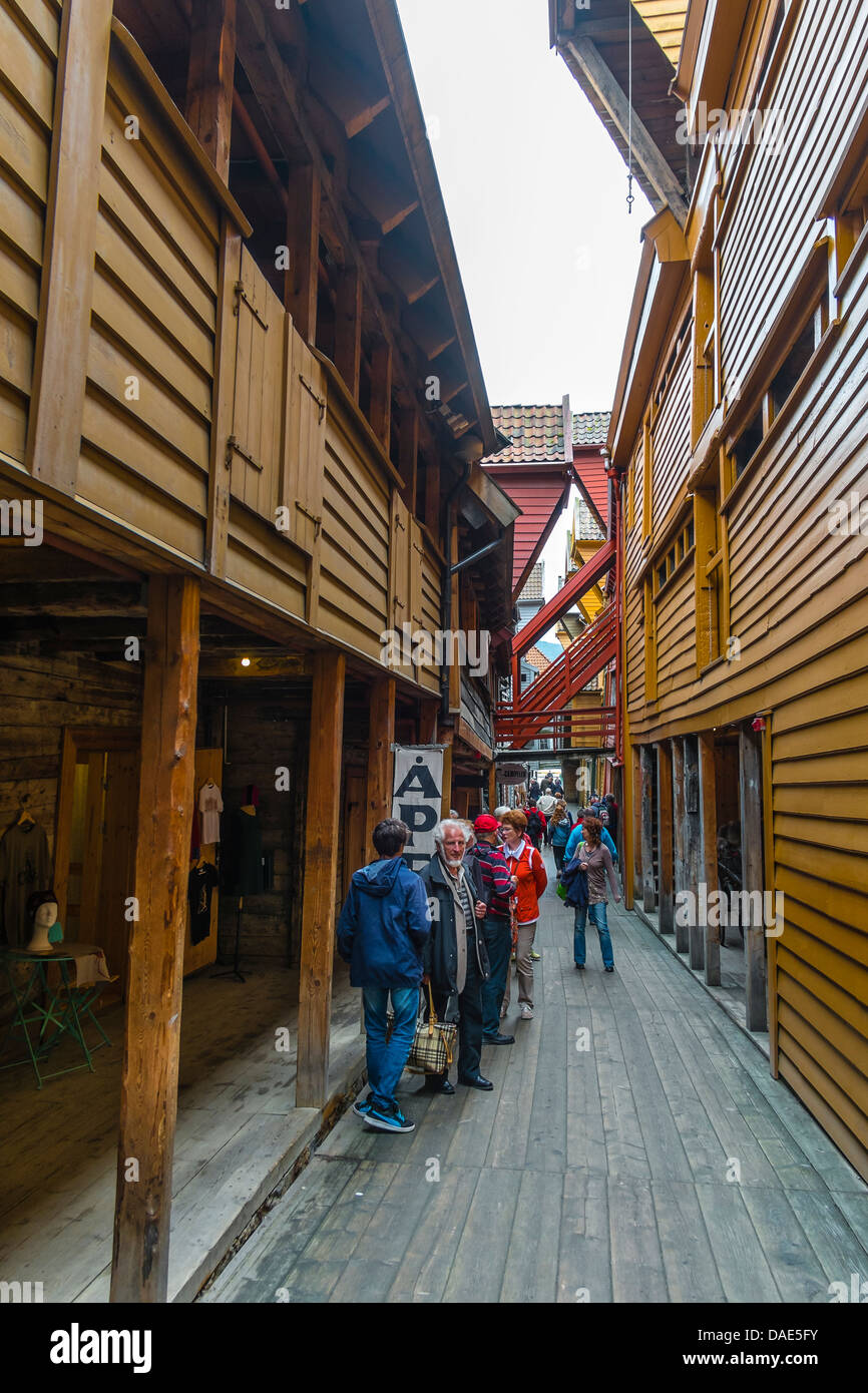 The Bugarden alleyway leading of the Bryggen in Bergen, Norway Stock ...