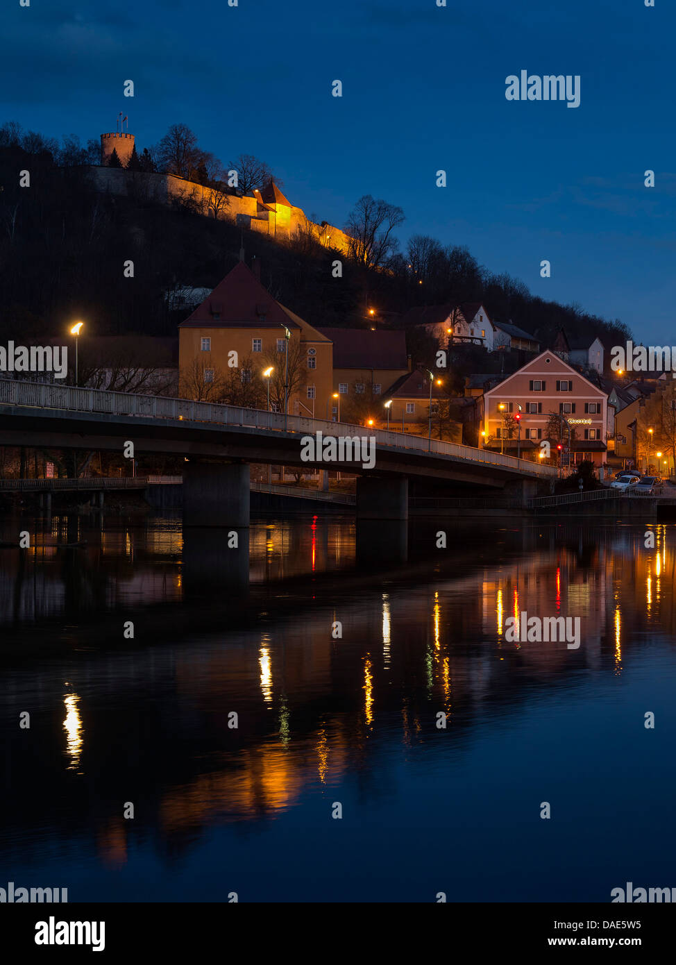 Germany, Bavaria, View of Burglengenfeld Castle over Naab River at ...