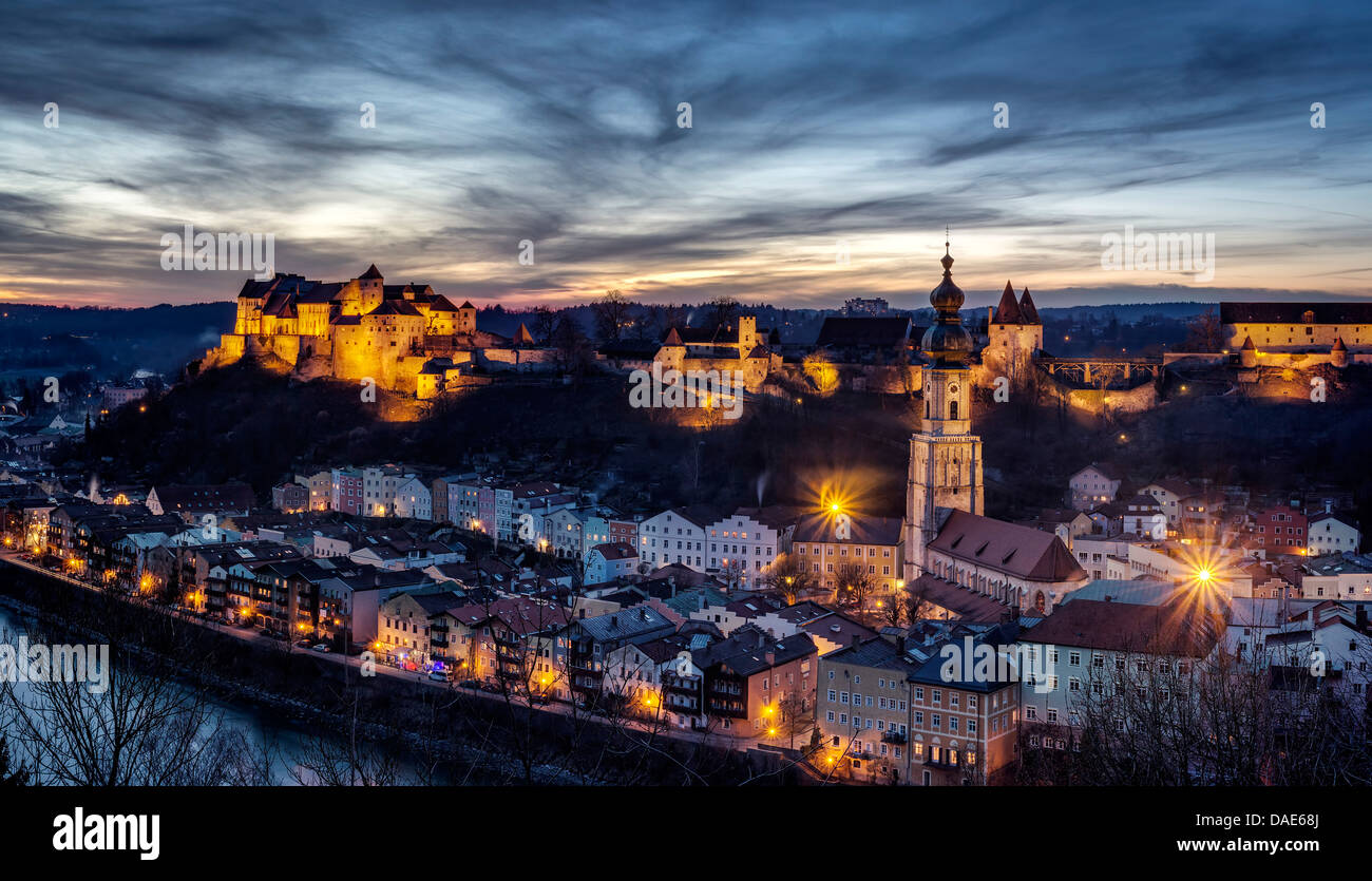 Germany, Bavaria, View of Burghausen castle at night Stock Photo - Alamy