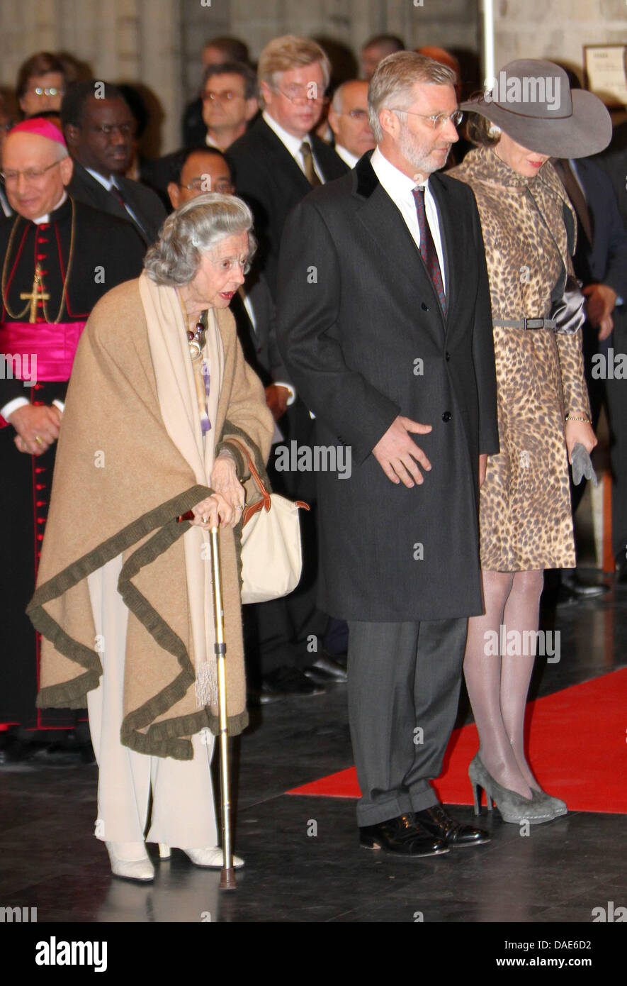 Queen Fabiola (L-R), Crown Prince Philippe, Crown Princess Mathilde and ...