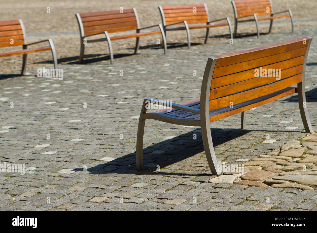 Empty street benches on Bardejov market square Stock Photo - Alamy