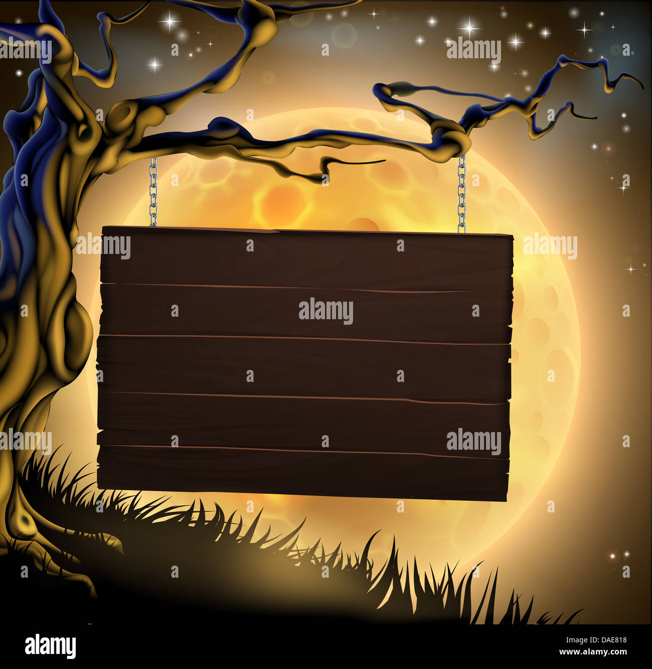 A scary Halloween wood sign hanging from a spooky tree ready for your ...