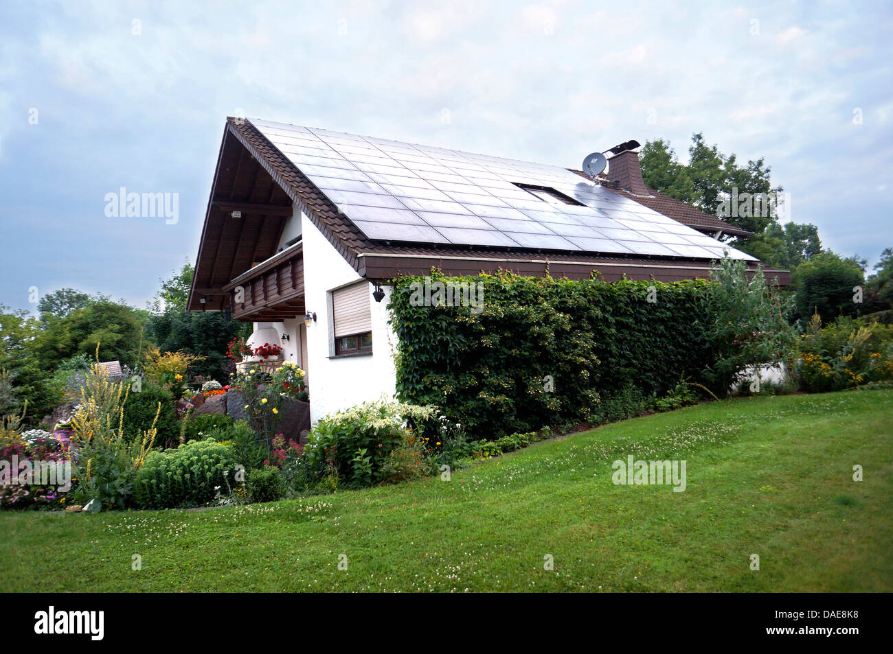 solar installation on the roof of a one family house, Germany, North ...