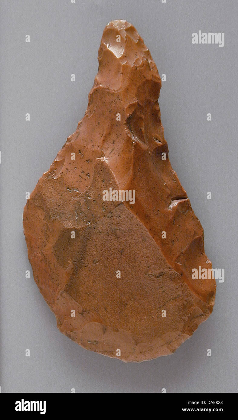 This bifacial stone tool represents a prehistoric object with a sharp ...