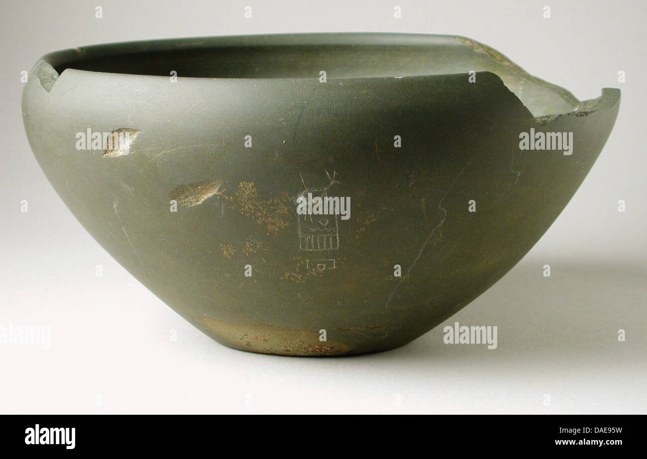 A ceramic bowl inscribed with a serekh, an ancient Egyptian symbol of ...