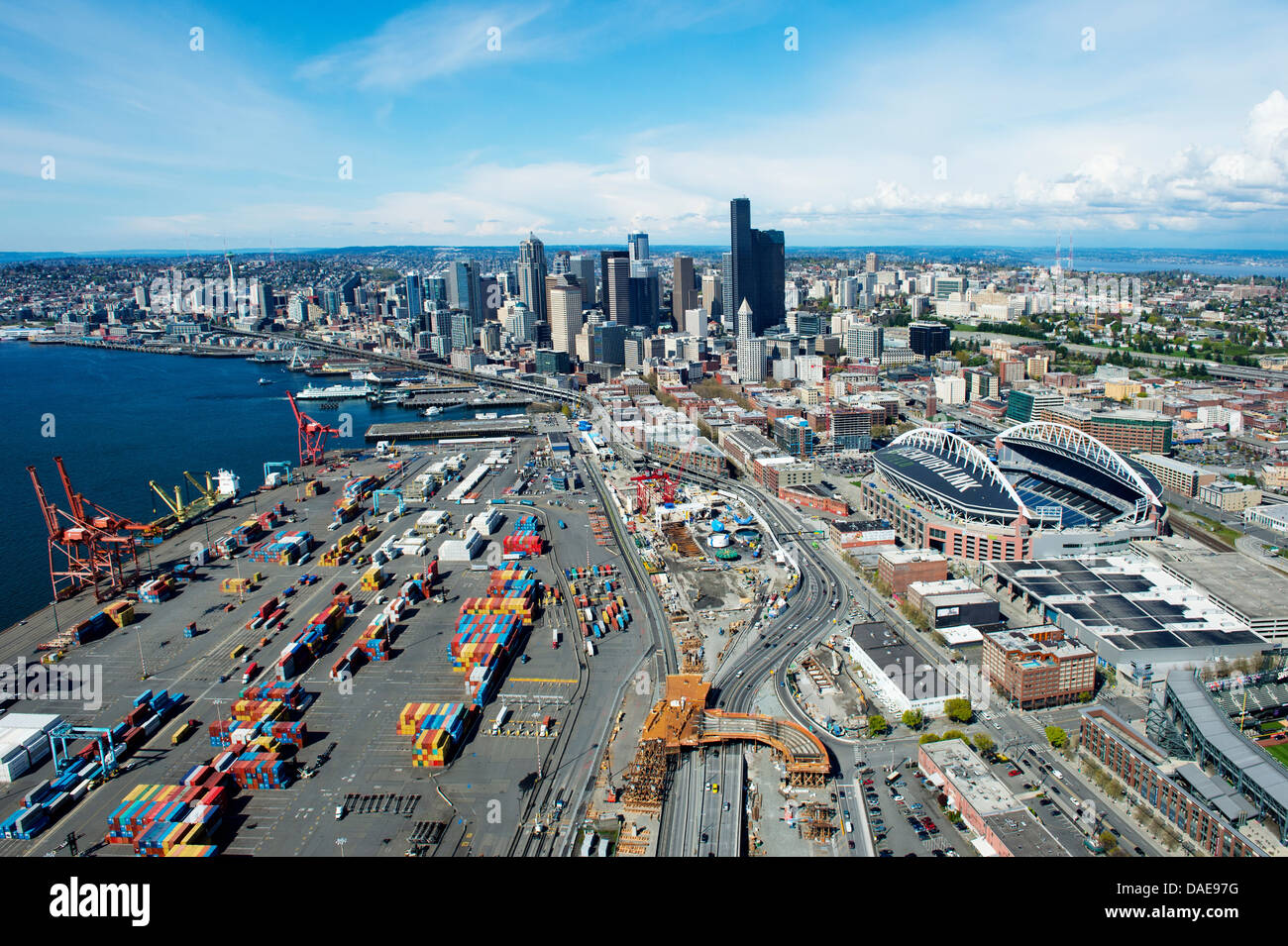 Aerial view of shipping harbour, Seattle, Washington State, USA Stock ...