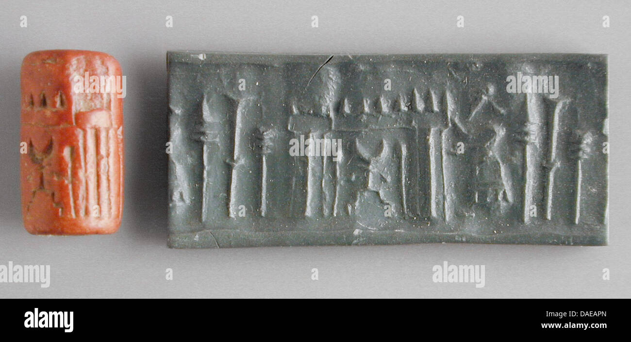This cylinder seal is an ancient artifact used for marking documents or ...