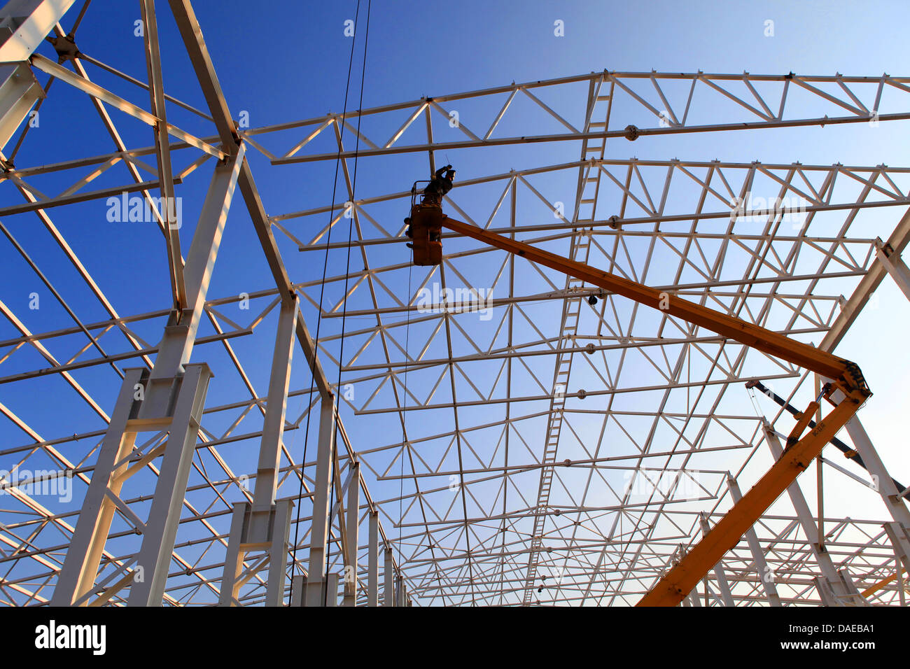 construction of a steel frame for a new factory building Stock Photo ...