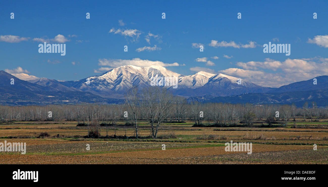 Strymonas lowlands with the snow-covered Belasiza mountains in the ...