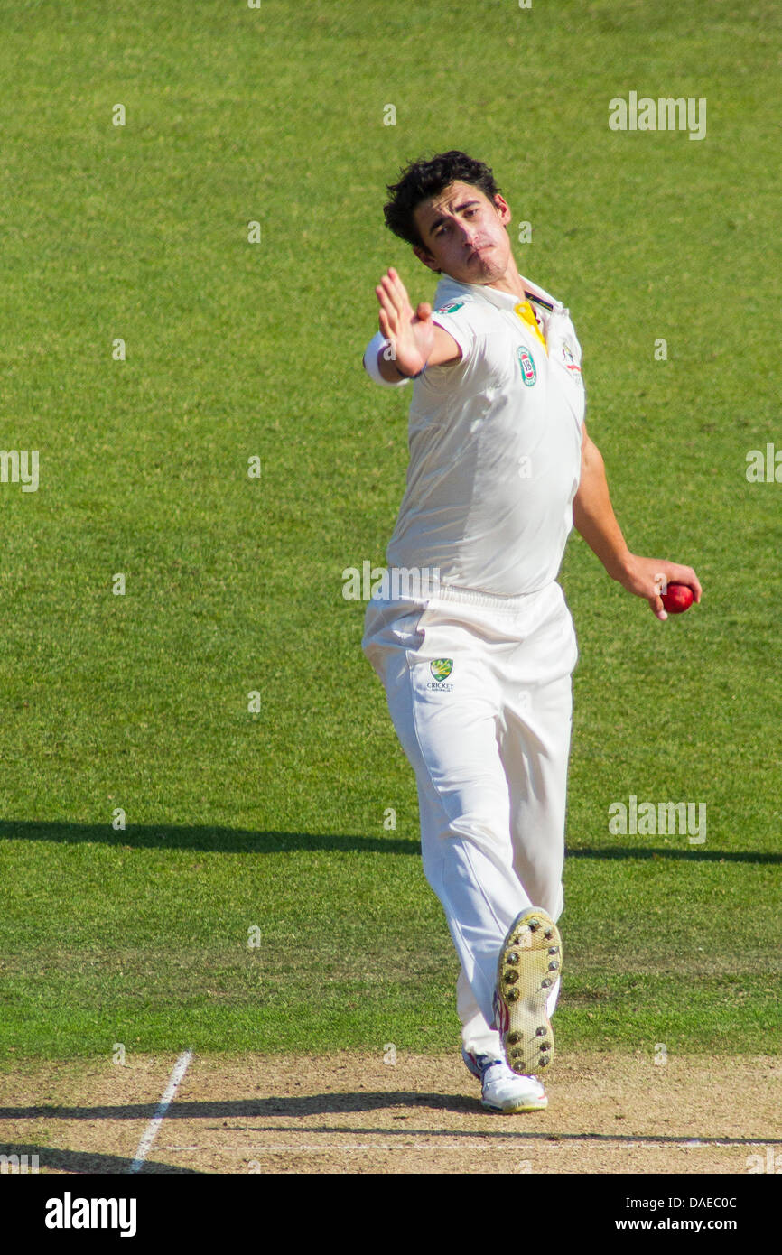 Nottingham, UK. 11th July, 2013. Australia's Mitchell Starc bowling ...