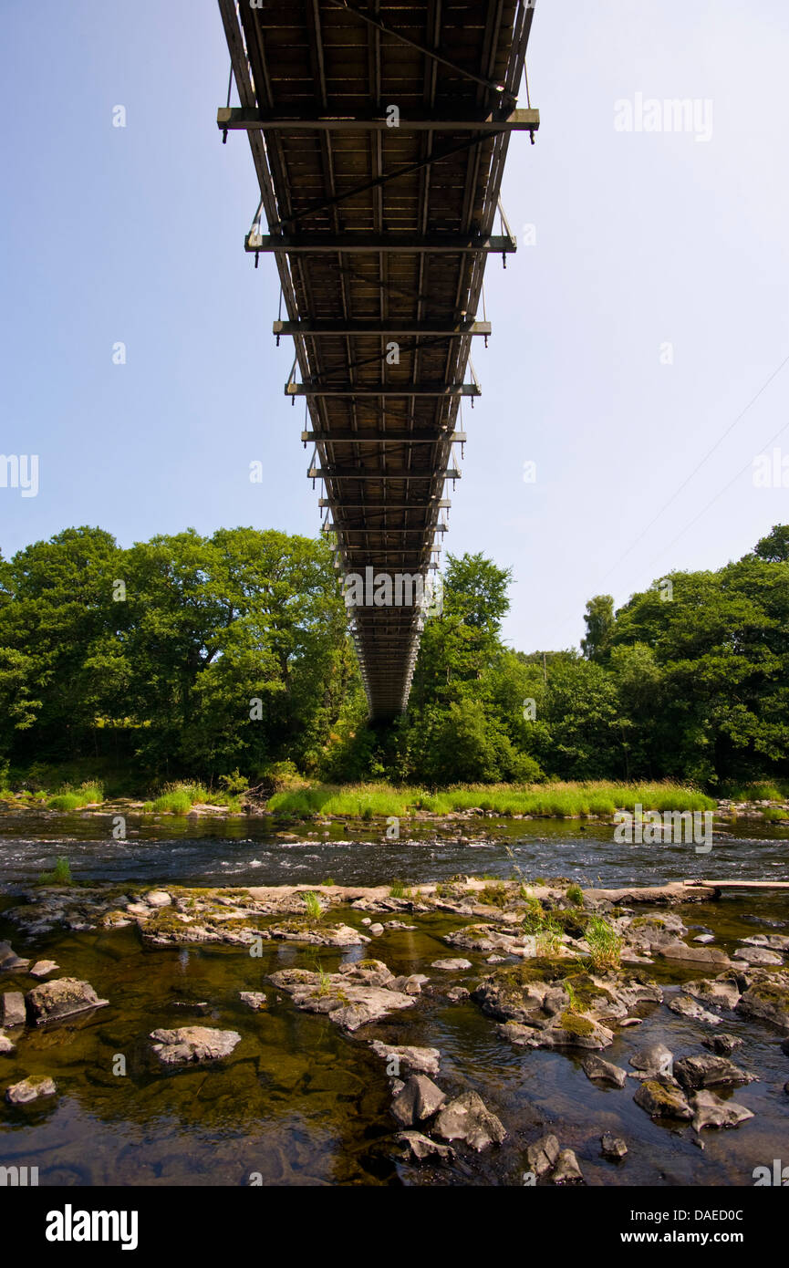 Suspension bridge over River Wye near Llanstephan Powys Mid Wales UK ...