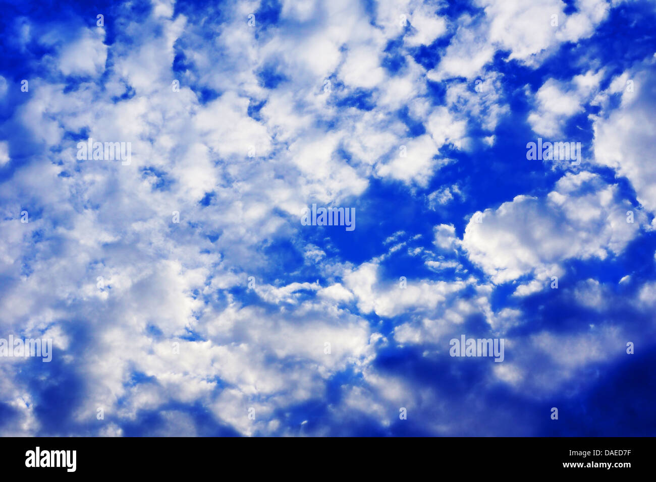 Blue sky with small puffy white clouds before sunset Stock Photo - Alamy