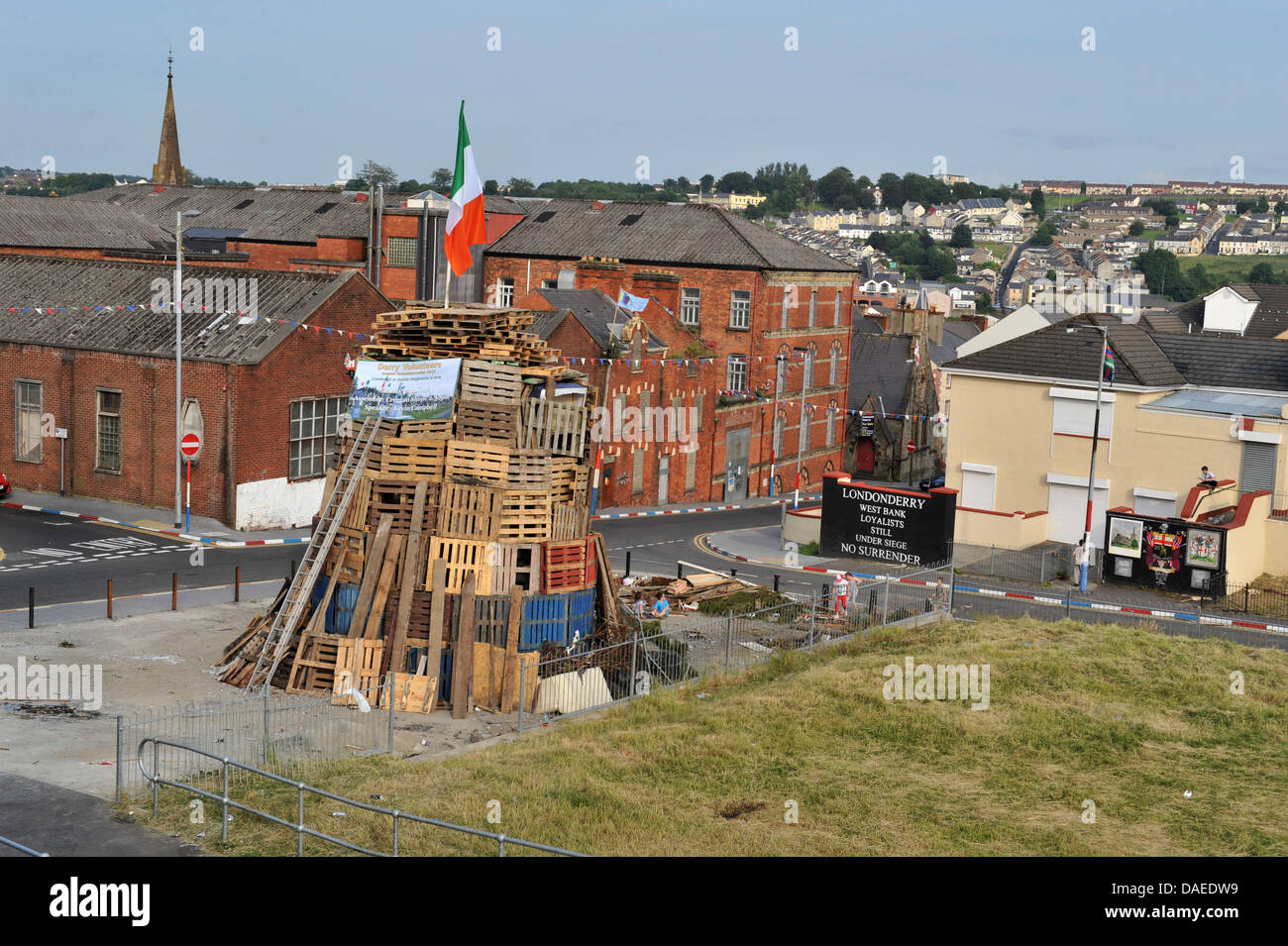 Londonderry, Northern Ireland, UK. 11th July 2013. An Irish tricolour ...